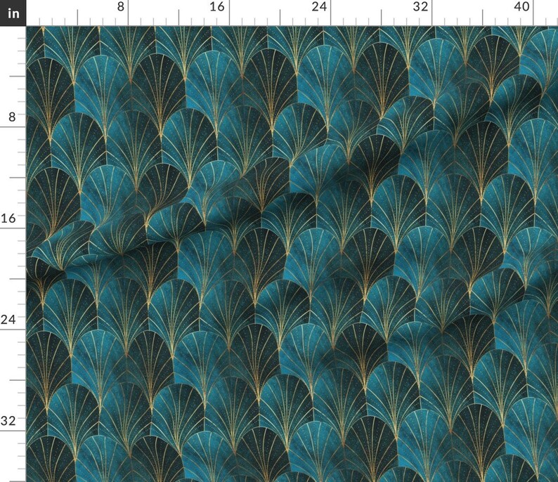 1920s Fans Fabric Art Deco by Thewellingtonboot Ombre Blue - Etsy