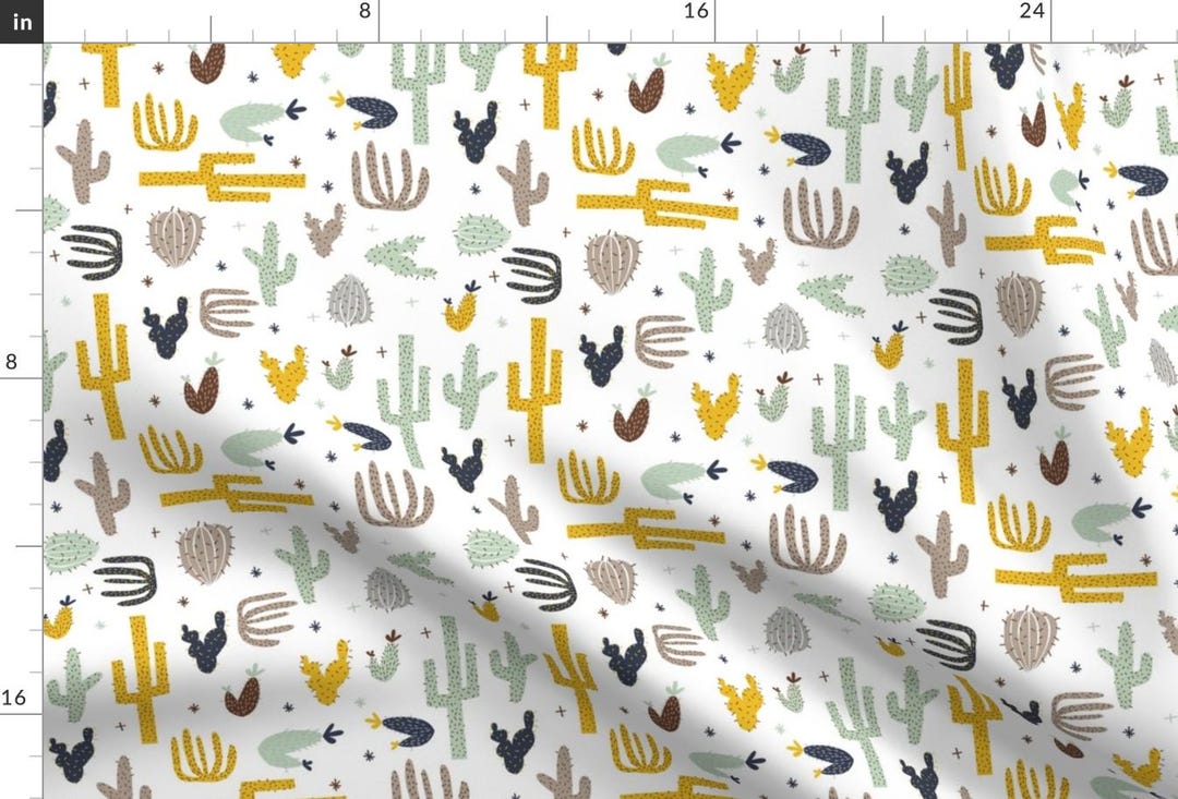 Cactus Fabric - Cactus by Laurawrightstudio - Mint and Mustard ...