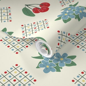 Retro Kitchen Wallpaper Kitchen Cherry Large Print by - Etsy