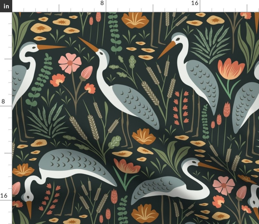 Herons and Cattail Fabric Heron and Swamp Plants by Priraj_designs ...