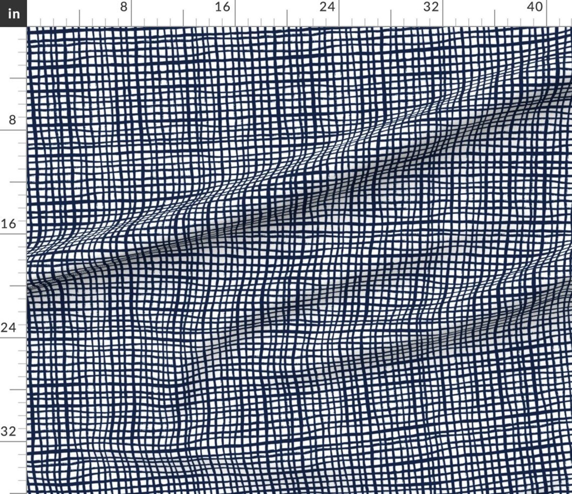 Blue and White Grid Fabric Grid Lines Navy Blue Grid Fabric - Etsy