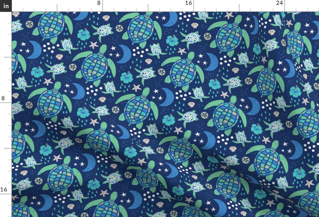 Ocean Fabric - Turtle's Moonlit Walk by Designs by Lisa K - Sea Animal ...