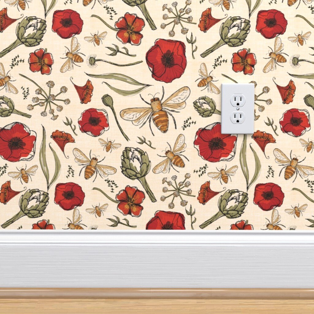 Kitchen Floral Wallpaper the Art of Bee Keeping by | Etsy