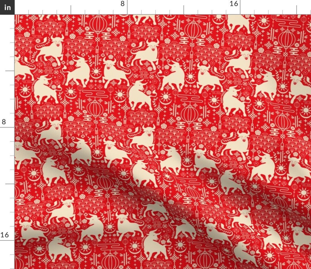 Lucky Oxen Fabric Ox Deco Ornamental Red by Famenxt 2021 Lunar New Year ...