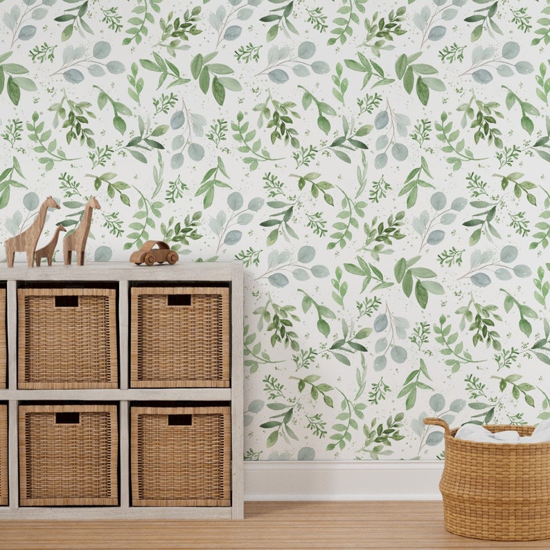 Greenery Wallpaper Watercolor Leaves Pattern by Daily - Etsy