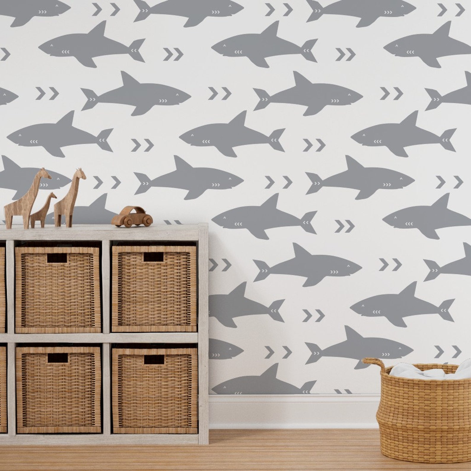 Gray Sharks Wallpaper Sharks Boys Nursery Shark by - Etsy
