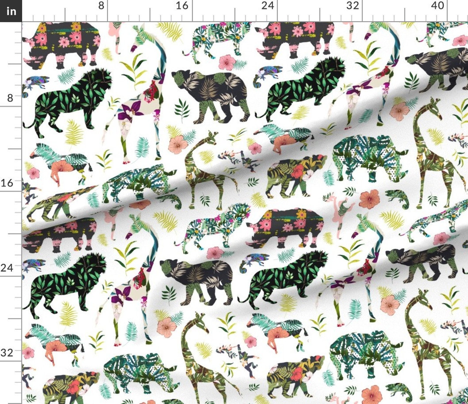 Safari Fabric 21 Patchwork Tropical Safari White by - Etsy