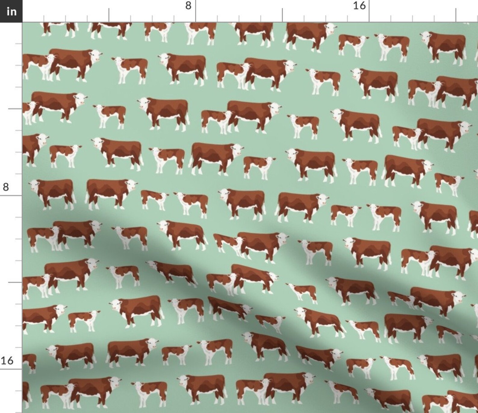 Cattle Fabric Hereford Cattle and Calf Farm Fabrics Mint | Etsy