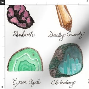 Mineral Gem Fabric - Healing Crystals- Gem Stone and Mineral Watercolor ...