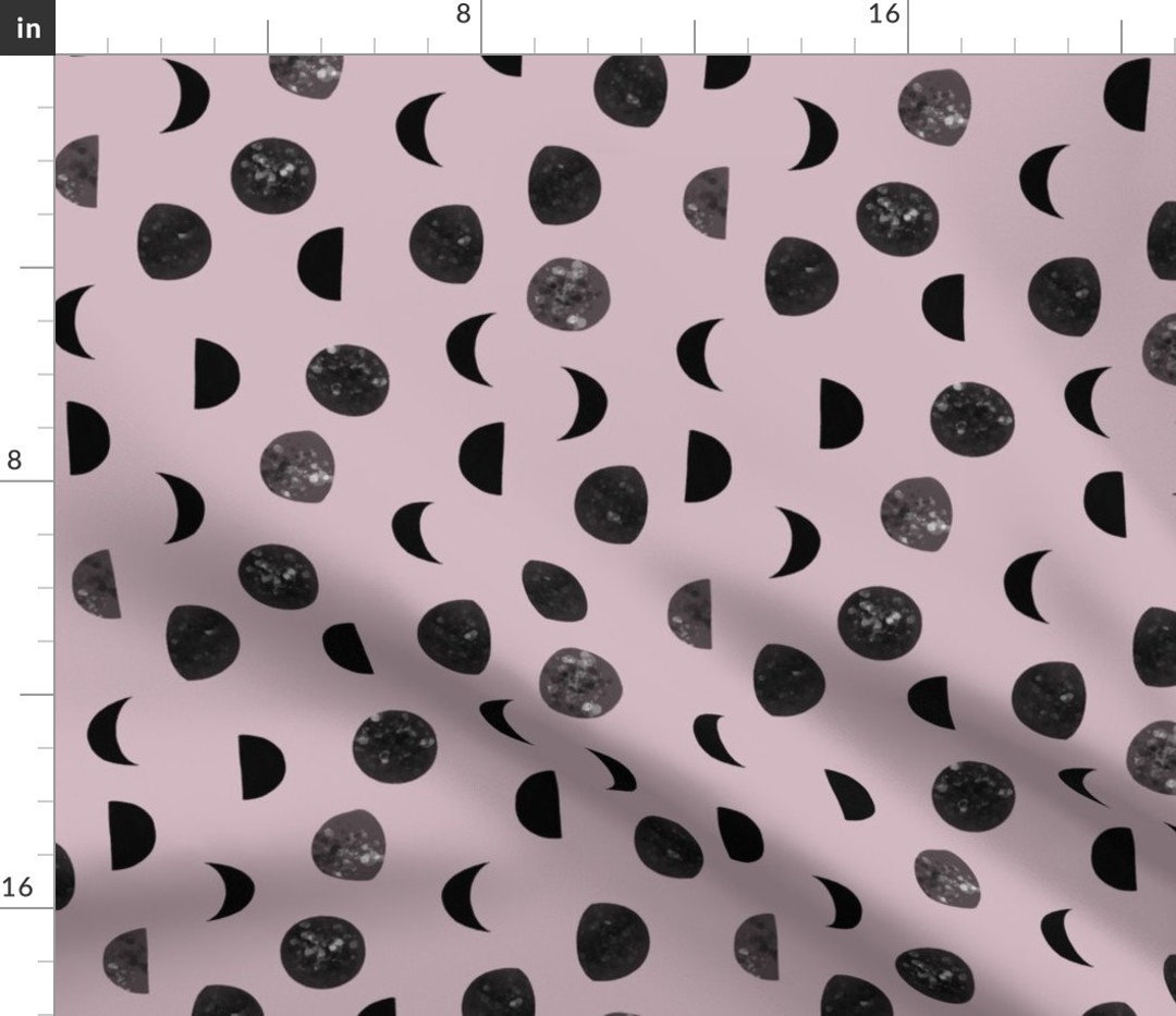 Mauve Celestial Moon Fabric Speckled Black Moon Phases by - Etsy