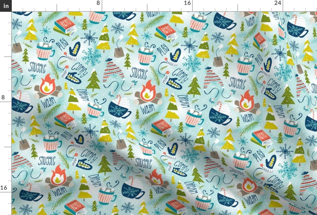 Snow Day Fabric - Snow Day Hooray! - Winter Fun Aqua by Heatherdutton ...