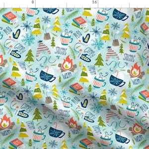 Snow Day Fabric - Snow Day Hooray! - Winter Fun Aqua by Heatherdutton ...