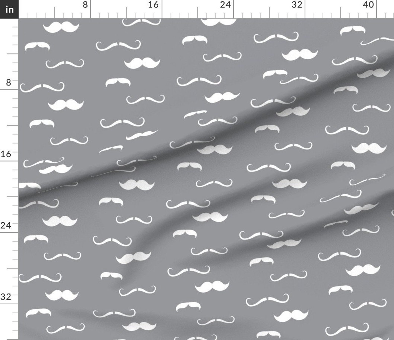 Gray White Mustache Fabric Grey Mustache by Modfox Gray - Etsy