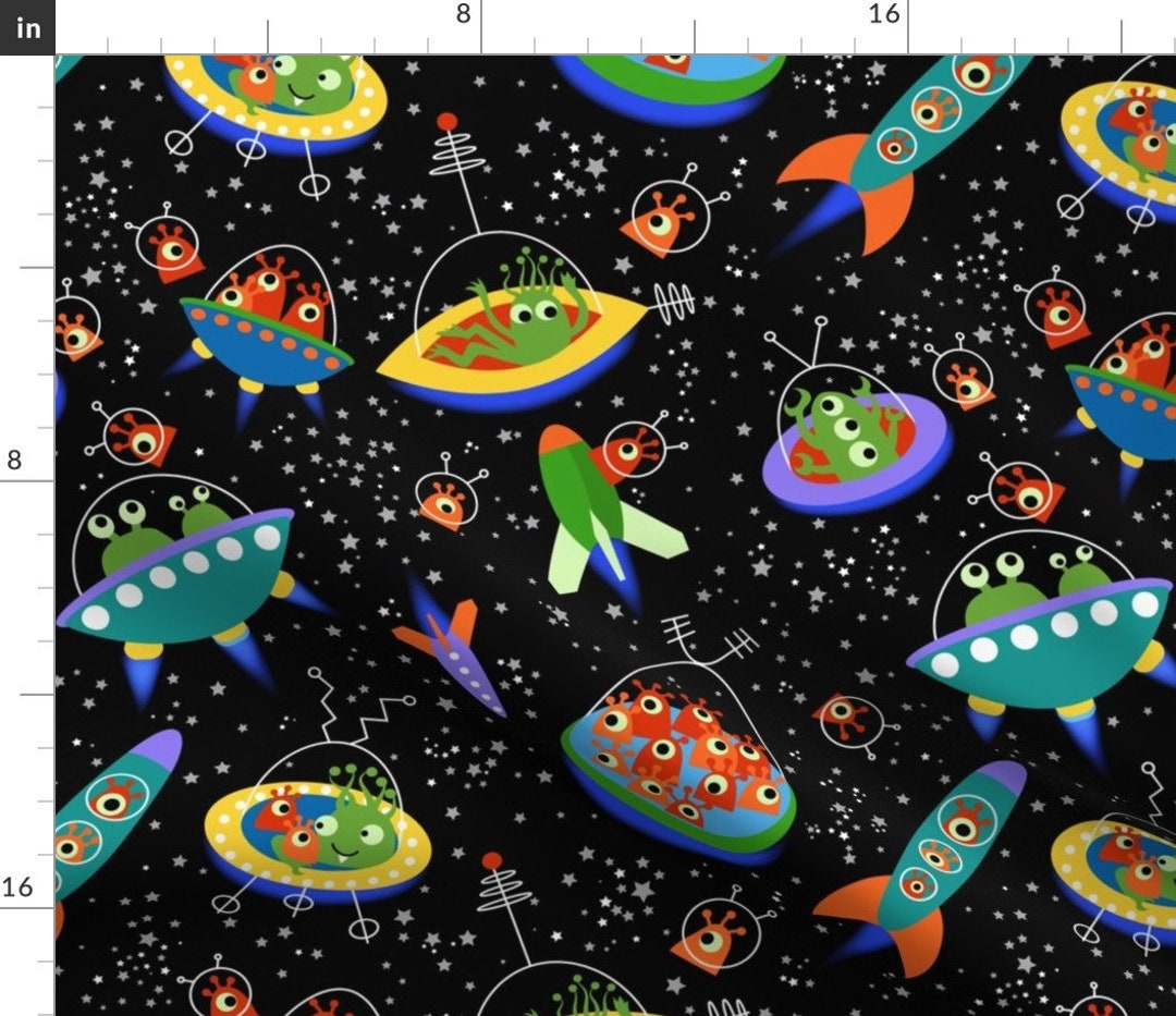 Spaceship Aliens Fabric Cruising the Nebula Highway by Vo_aka_virginiao ...