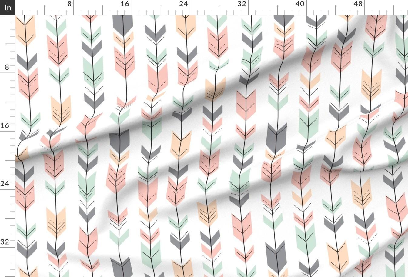 Fletching Arrows Fabric - Arrows / Pink,grey,mint,peach Custom Fabric ...
