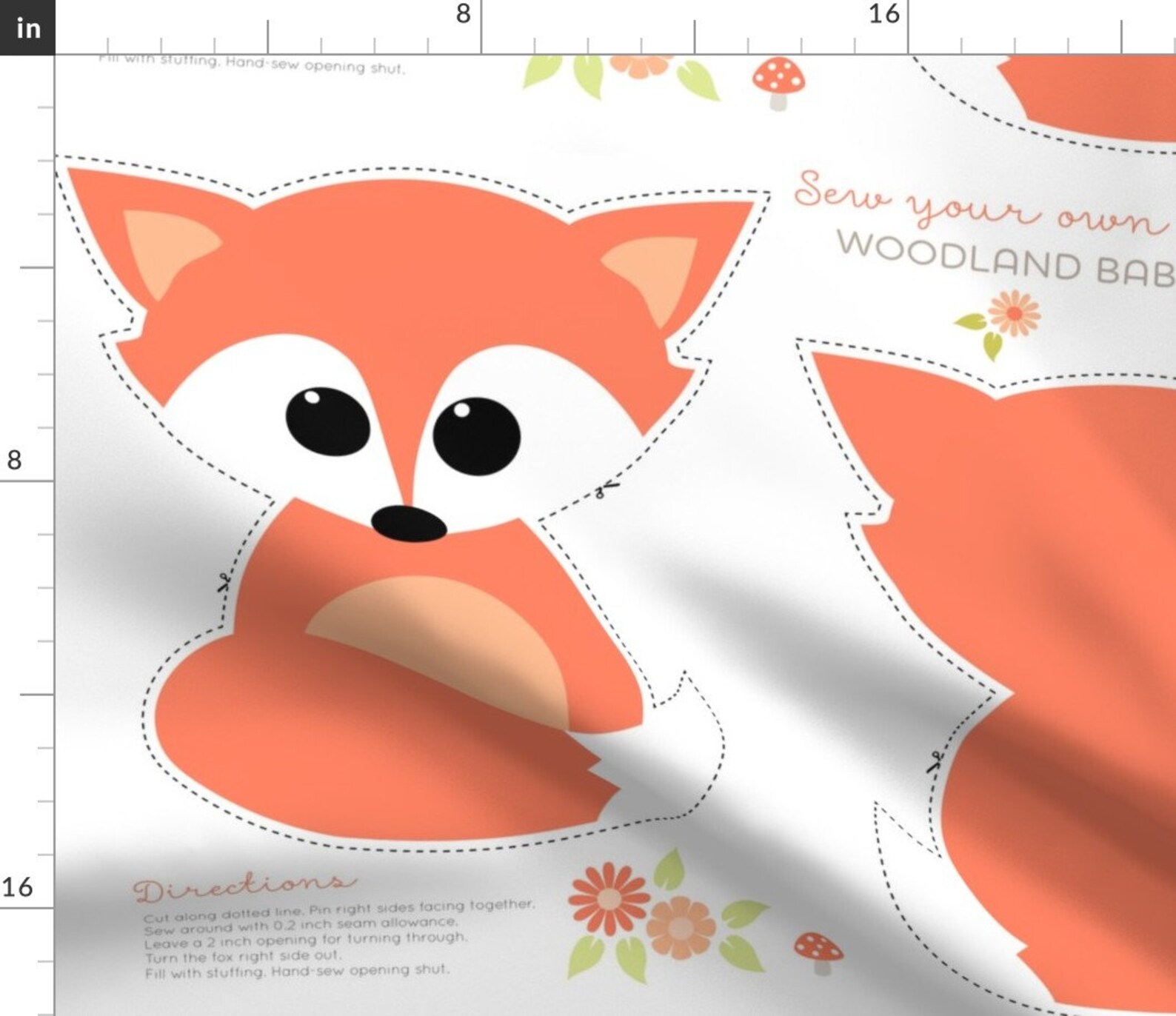 Cut and Sew Fox Fabric Sew Your Own Baby Fox by - Etsy