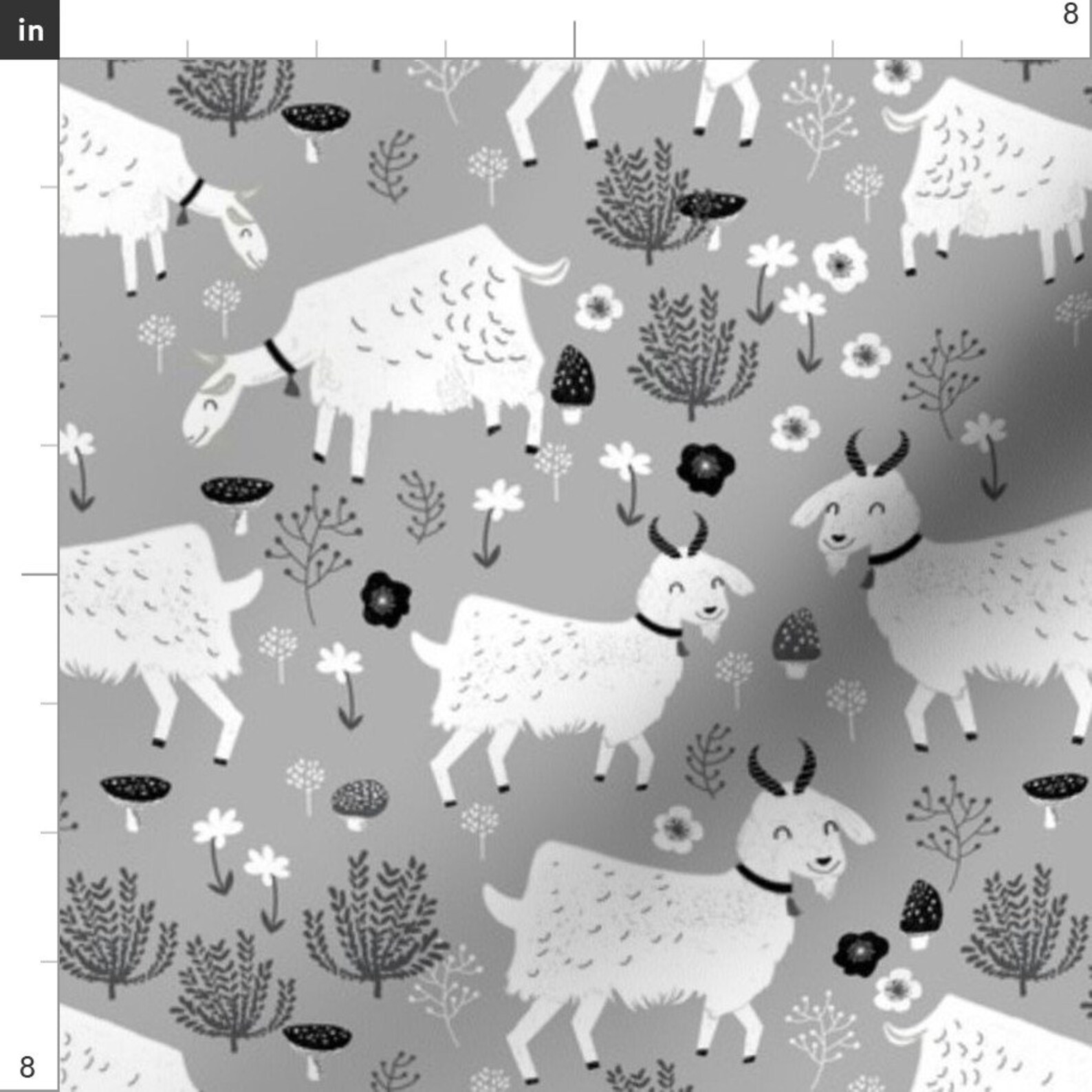 Goats Fabric Goats Farm Animal Black and White Neutral - Etsy