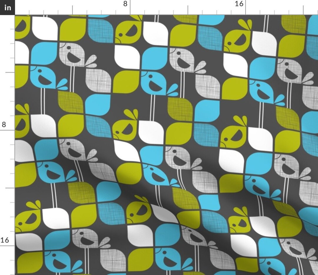 Mid Century Mod Fabric Mod Birds by Cjldesigns Mod - Etsy