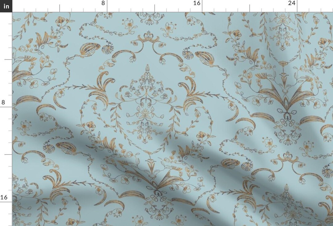 Blue Renaissance Fabric - Baroque Era by Cotton_avenue - Gold Floral ...