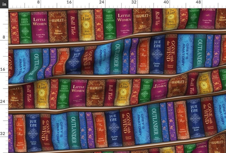 Books Fabric - Teresa's Bookshelf by Sssowers - Library Literary Books ...
