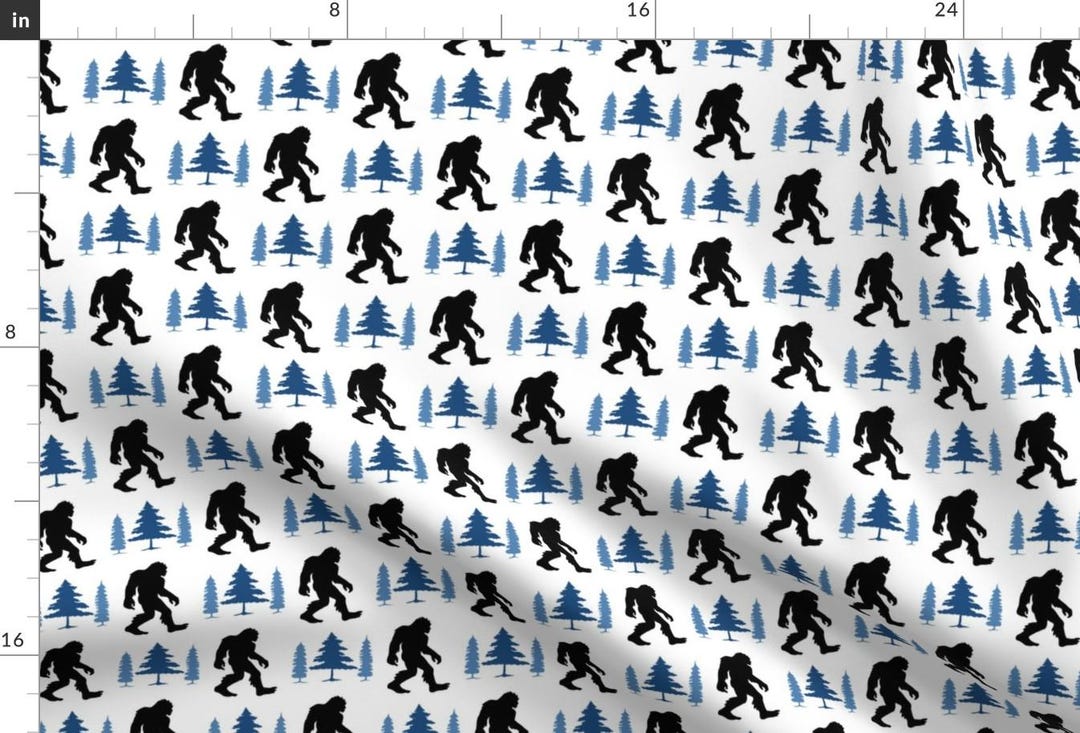 Bigfoot Fabric - Sasquatch Blue Trees by Mariafaithgarcia - Whimsical ...