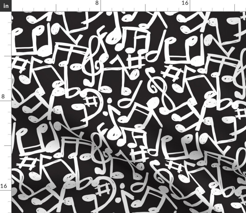 Song Fabric Music Eighth Notes Treble Bass White on Black - Etsy