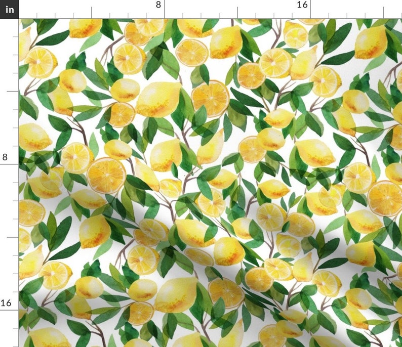 Watercolor Lemons Fabric Lemon by Holaholga Watercolor - Etsy