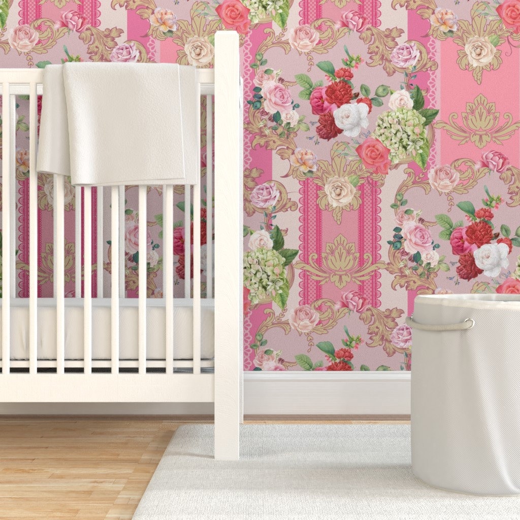 Rococo Pattern Wallpaper Pink Rococo Romance By Susie B | Etsy