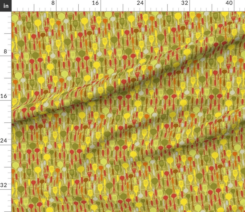Mod Utensil Fabric Utensils Over Circles 2 by Vinpauld - Etsy
