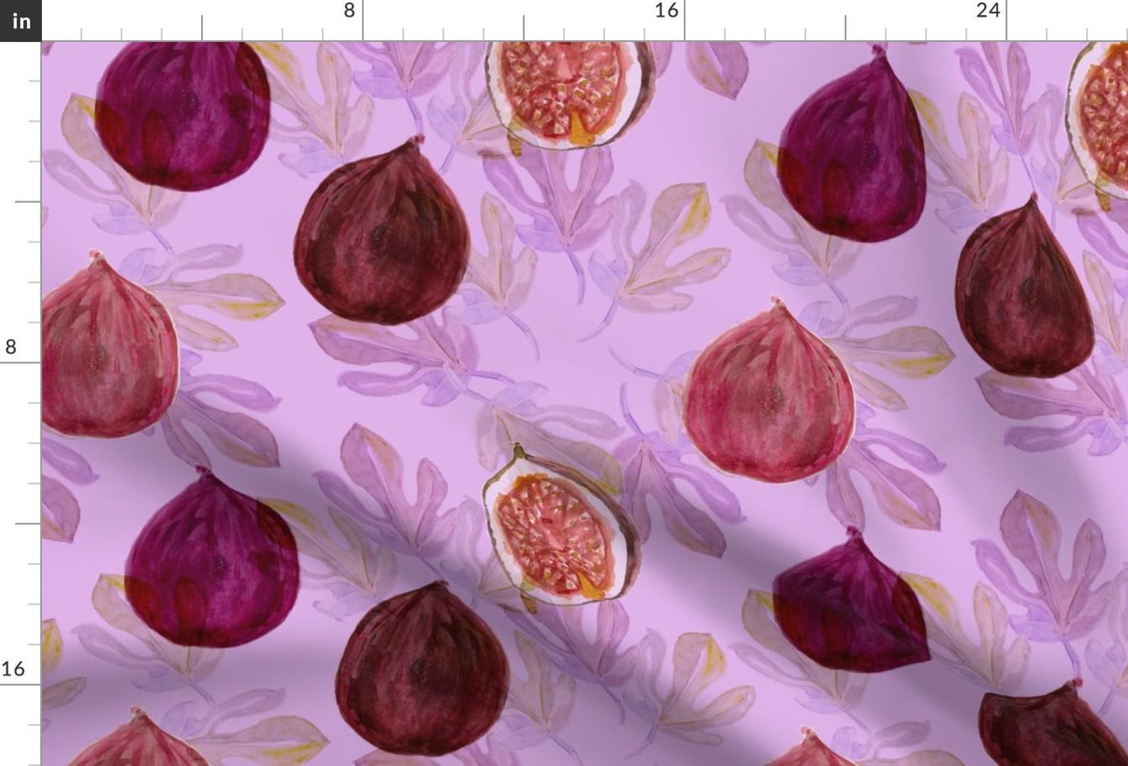 Purple Watercolor Fig Fabric - Watercolor Fig and Fig Leaf Harvest by ...