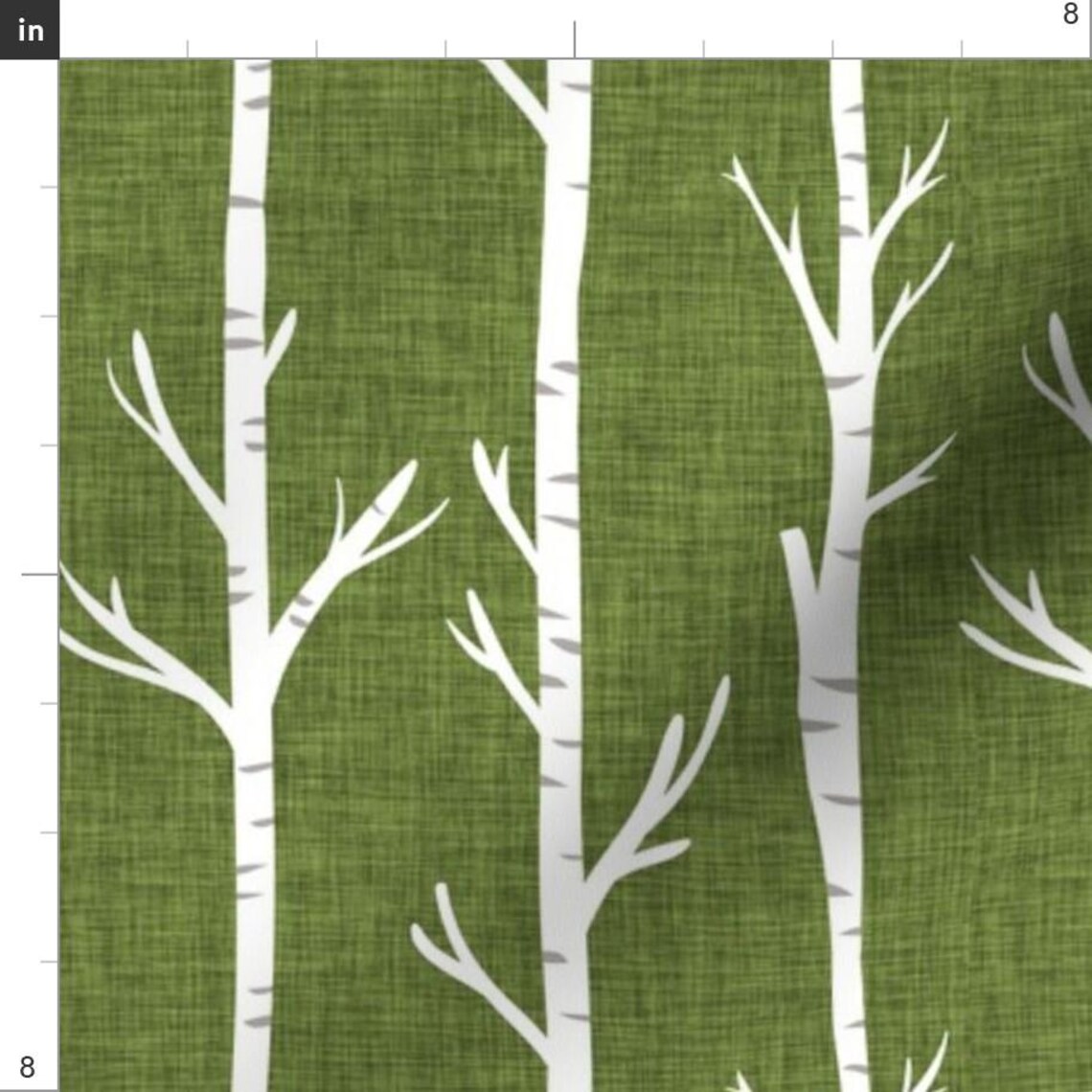 Woodland Upholstery Fabric- Green Birch Trees by Ivieclothco - Avocado ...