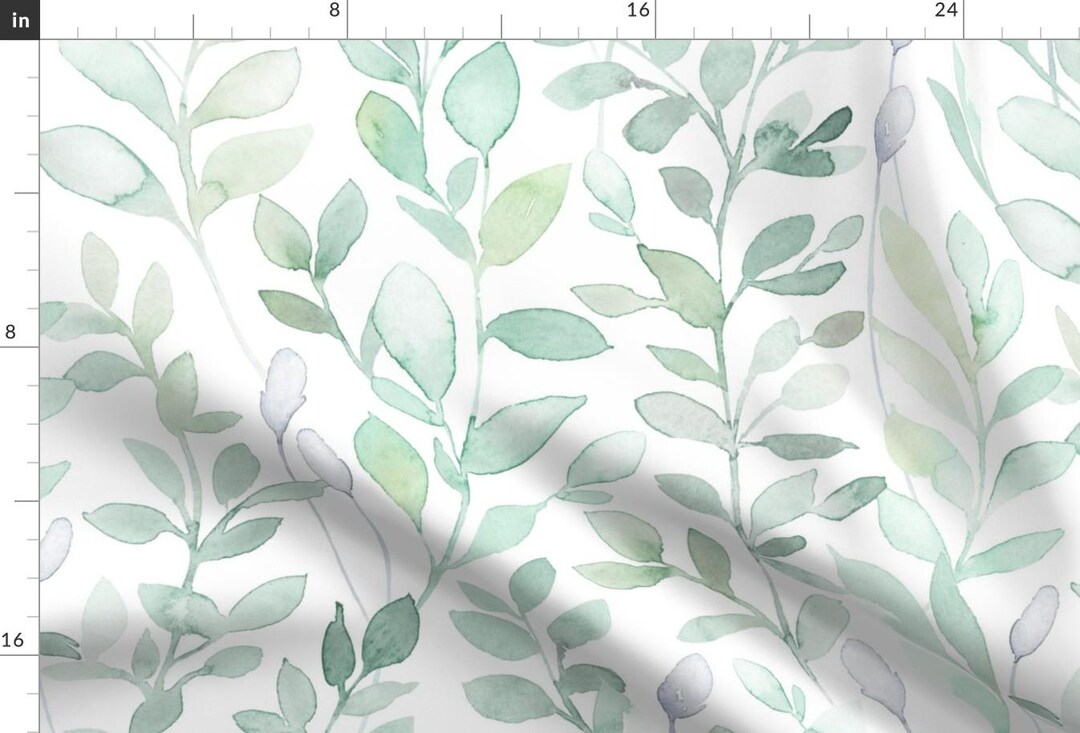 White Fabric - Midsummer Leaves by lolahstudio - Green Floral Botanical ...