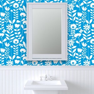 Floral Wallpaper Cutout Flower White on Blue by Kate Rowley Nature ...