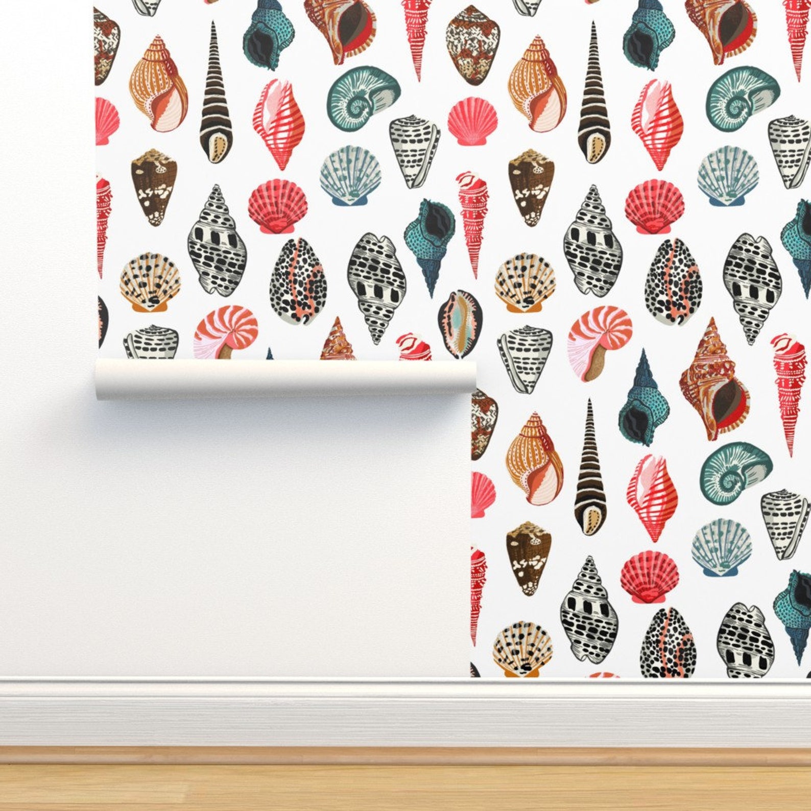 Seashell Wallpaper Ocean Nautical White Summer by Andrea - Etsy