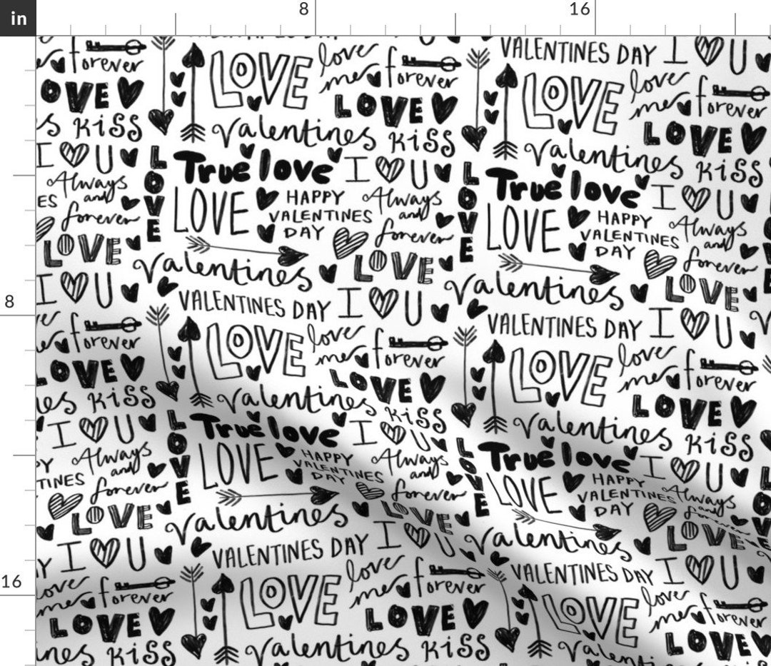Love Fabric Doodle Love Typography Love Fabric Valentines Day Bw by ...