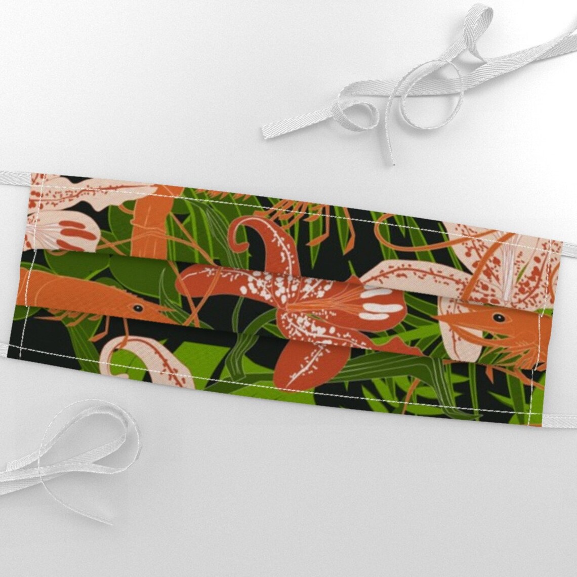 Tropical Shrimp Fabric Shrimp on Black by Kociara Tropical | Etsy