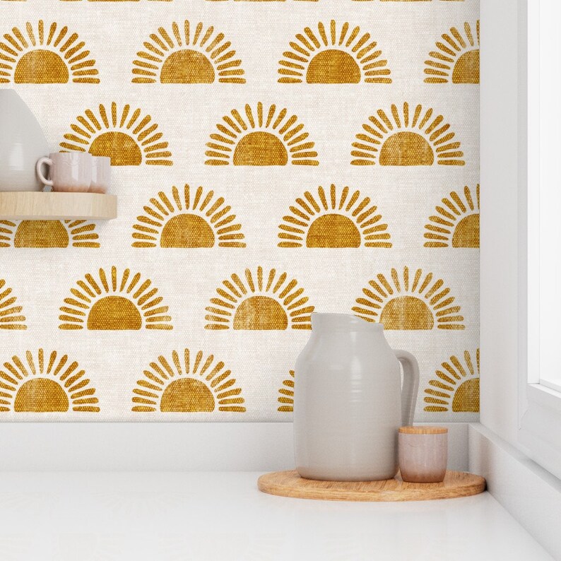 Block Print Sun Wallpaper Sunshine by Littlearrowdecor - Etsy