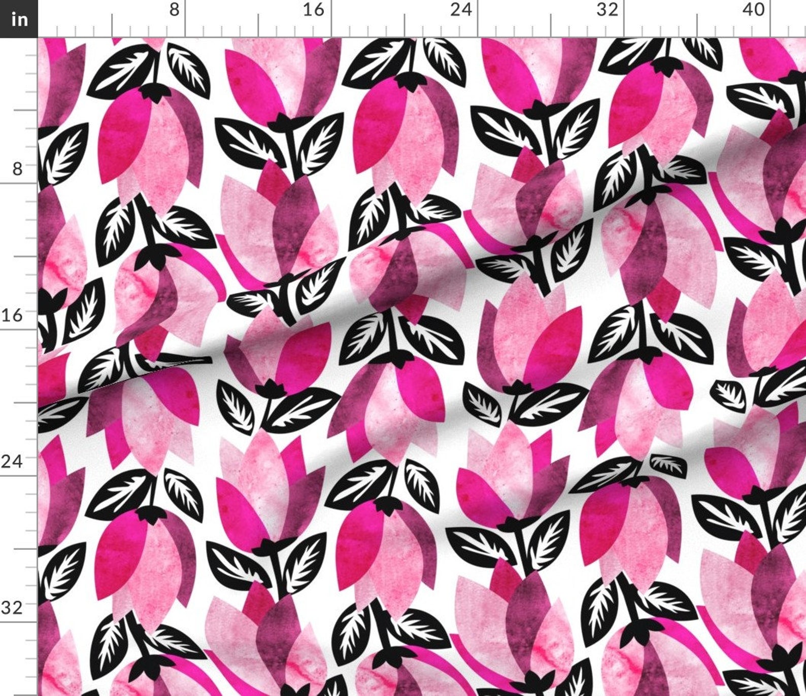 Pink Floral Tulips Spring Fabric Textured Pink Bold Floral - Etsy