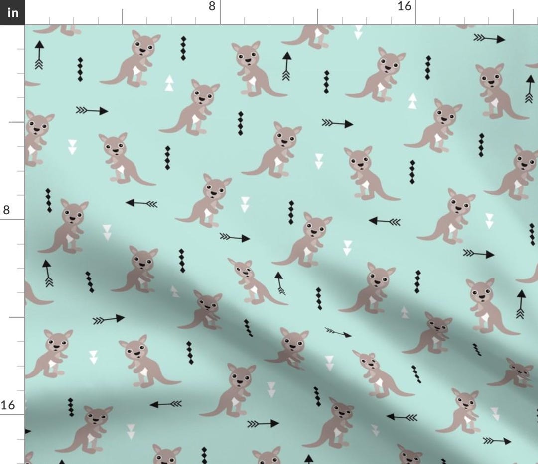 Kangaroo Fabric Hot Pastel Mint Adorable Geometric Kangaroo Australian ...