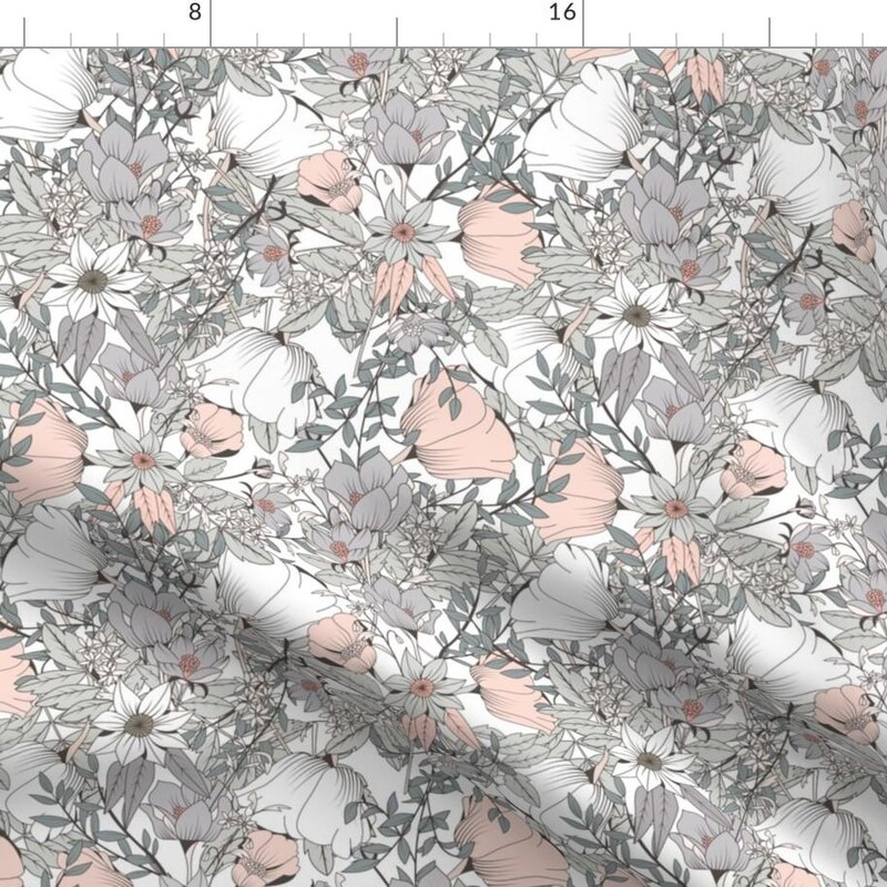 Gray Floral Fabric - Etsy