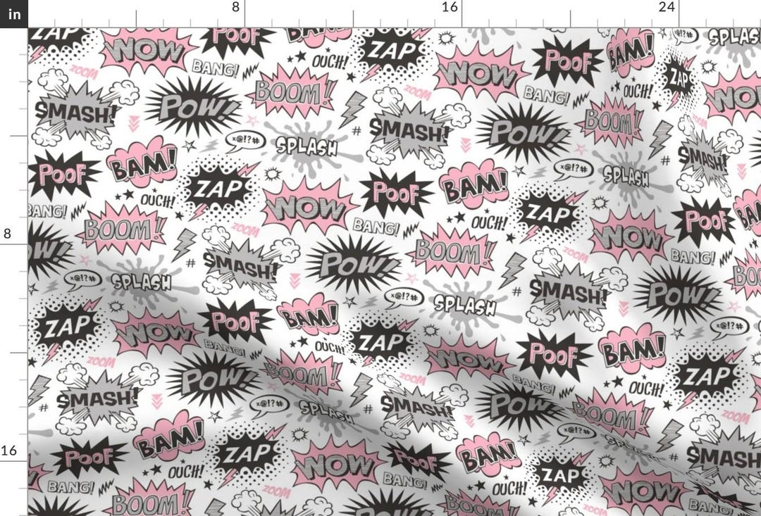 Comic Book Fabric - Superhero Comic Pop Art Speech Bubbles Words Pink ...