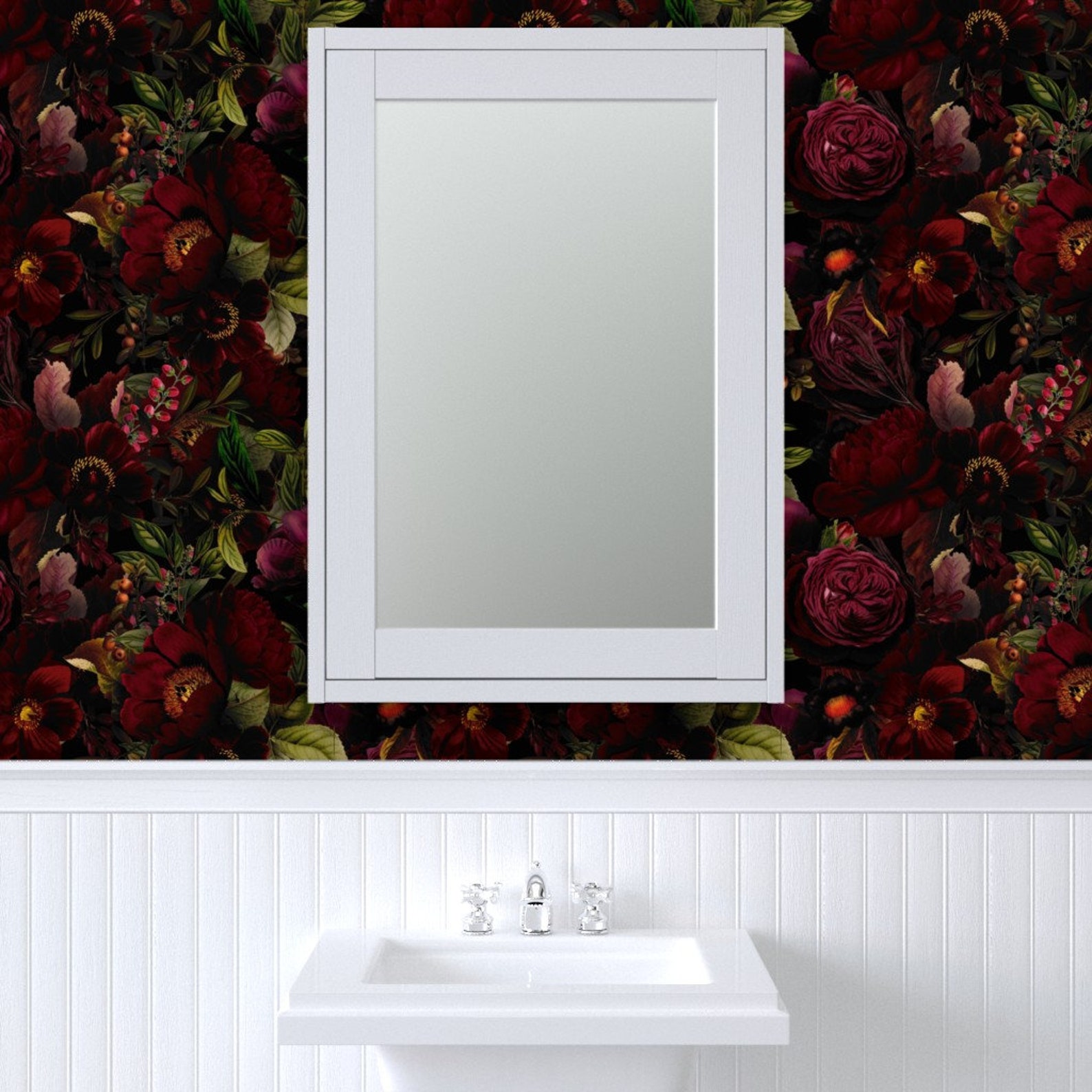 Red Floral Wallpaper Moody Florals By Utart Dark Roses Etsy