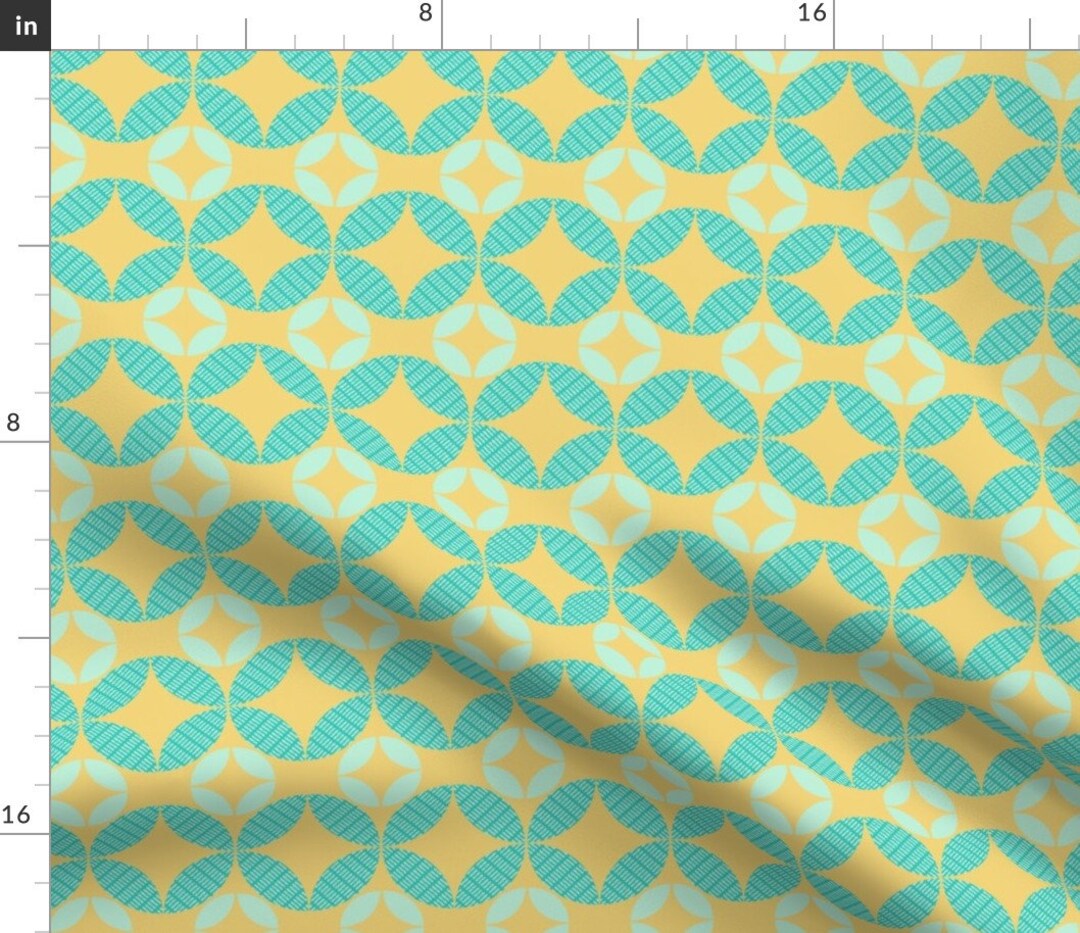 Aqua Design Fabric Yellow and Aqua Geometric Floral 2 by - Etsy