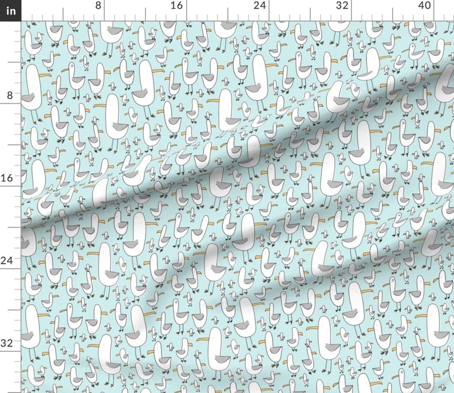 Seagull Fabric Gulls Aqua Blue White Grey by | Etsy