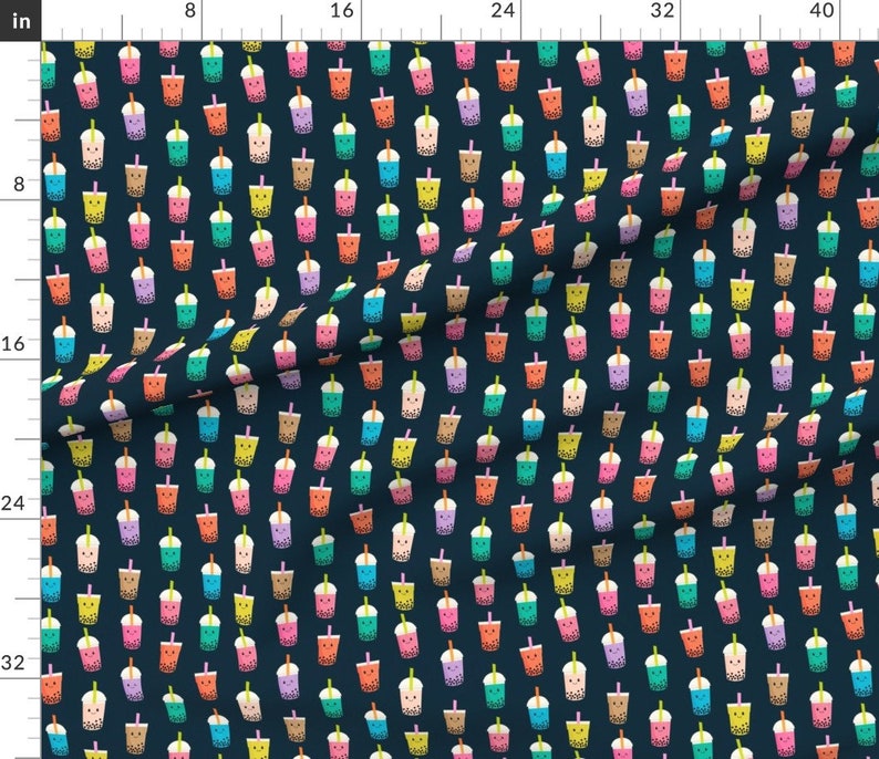 Boba Tea Fabric Boba Kawaii Cute Food Bubble Tea Food Navy | Etsy