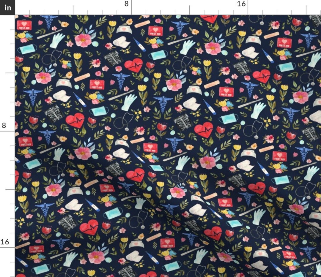 Floral Nurse Fabric 8 Love to Care Medical Navy by - Etsy