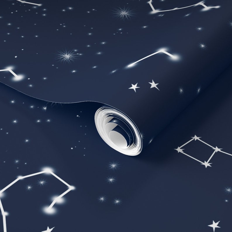 Constellations Wallpaper Constellations Navy Blue by Andrea - Etsy
