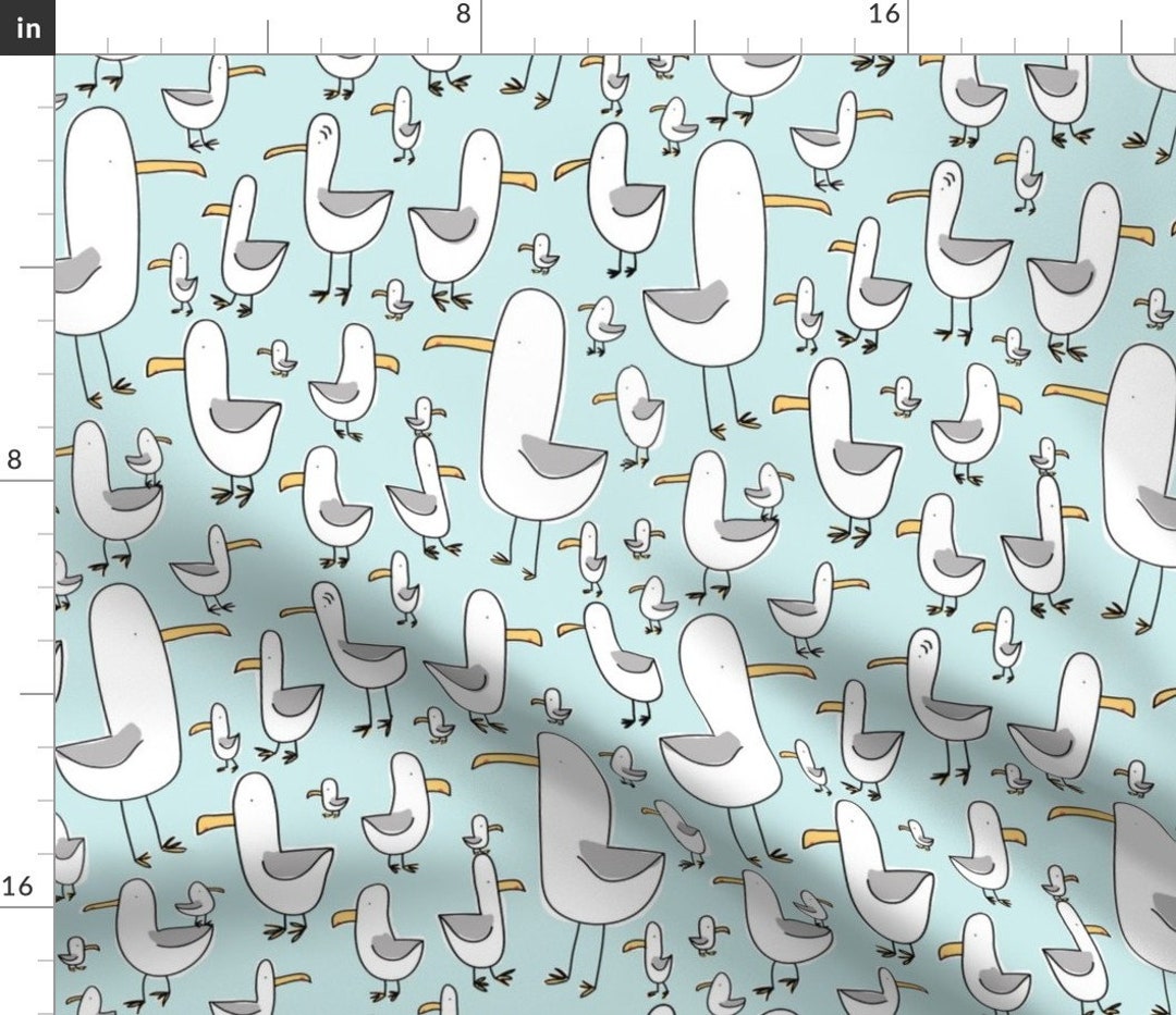 Seagull Fabric Gulls Aqua Blue White Grey by Pattyryboltdesigns ...