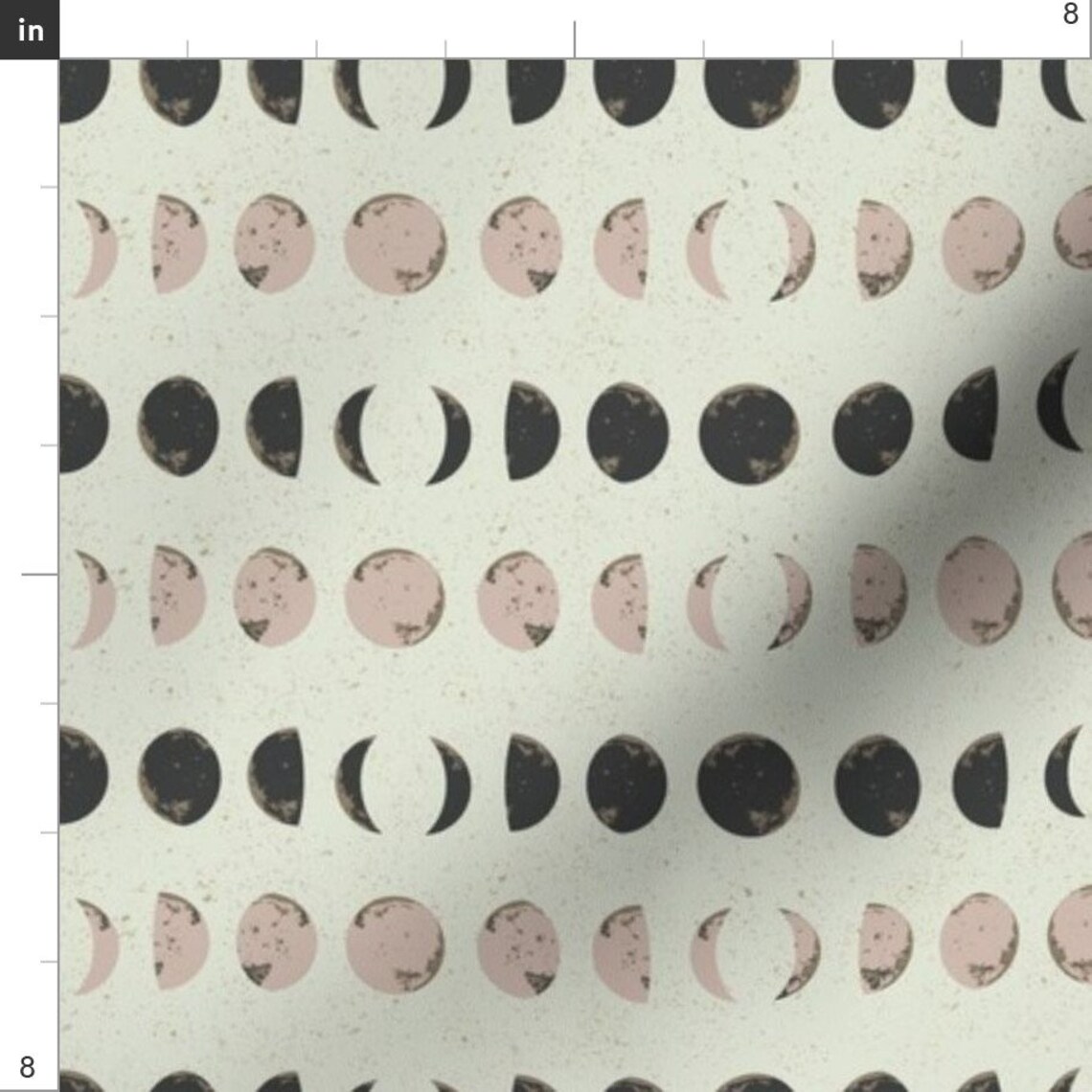 Moon Phases Fabric Moon Phase Stripes in Black on Tan by - Etsy