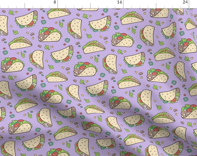 Taco Party Fabric by the Yard / Whimsical Ditsy Taco Fabric / Cartoon ...